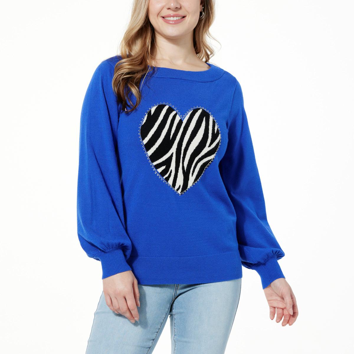 DG2 by Diane Gilman SoftEase Heart Intarsia Print Pullover Sweater ...