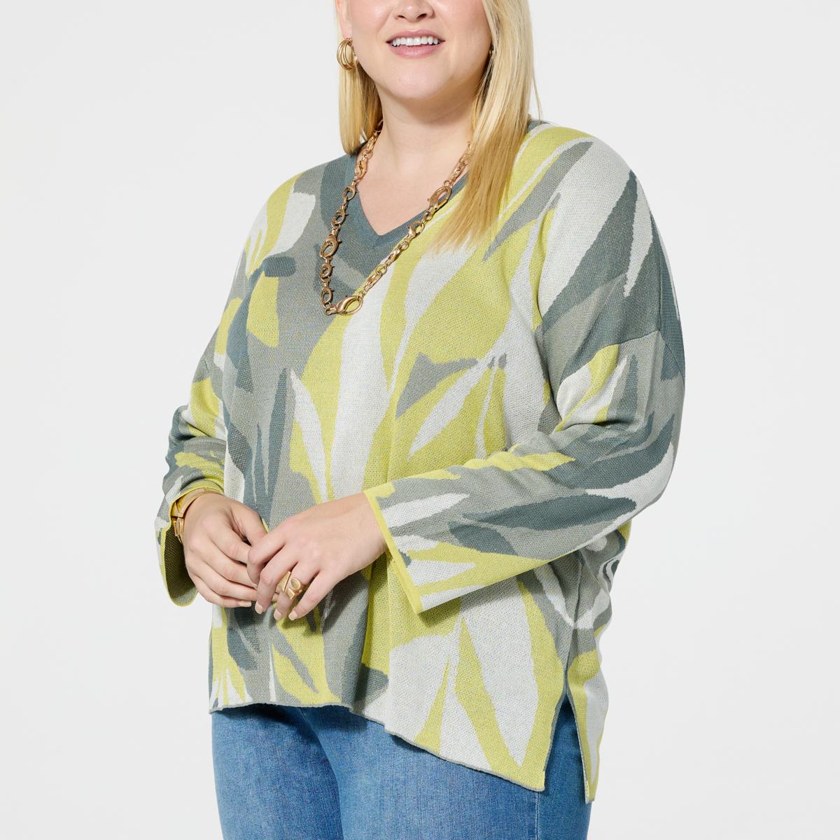 WynneCollection Jacquard Patterned Knit V-Neck Sweater - 22074190 | HSN