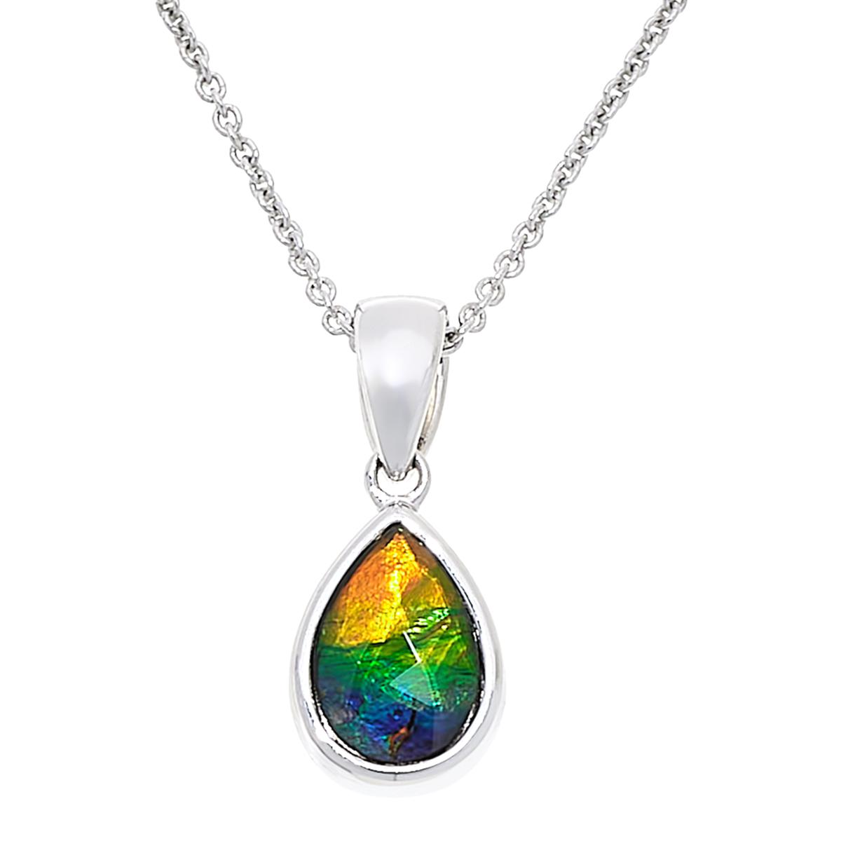 "As Is" Canadian Ammolite Gems Small Pear-Shape Pendant with 18" Chain ...