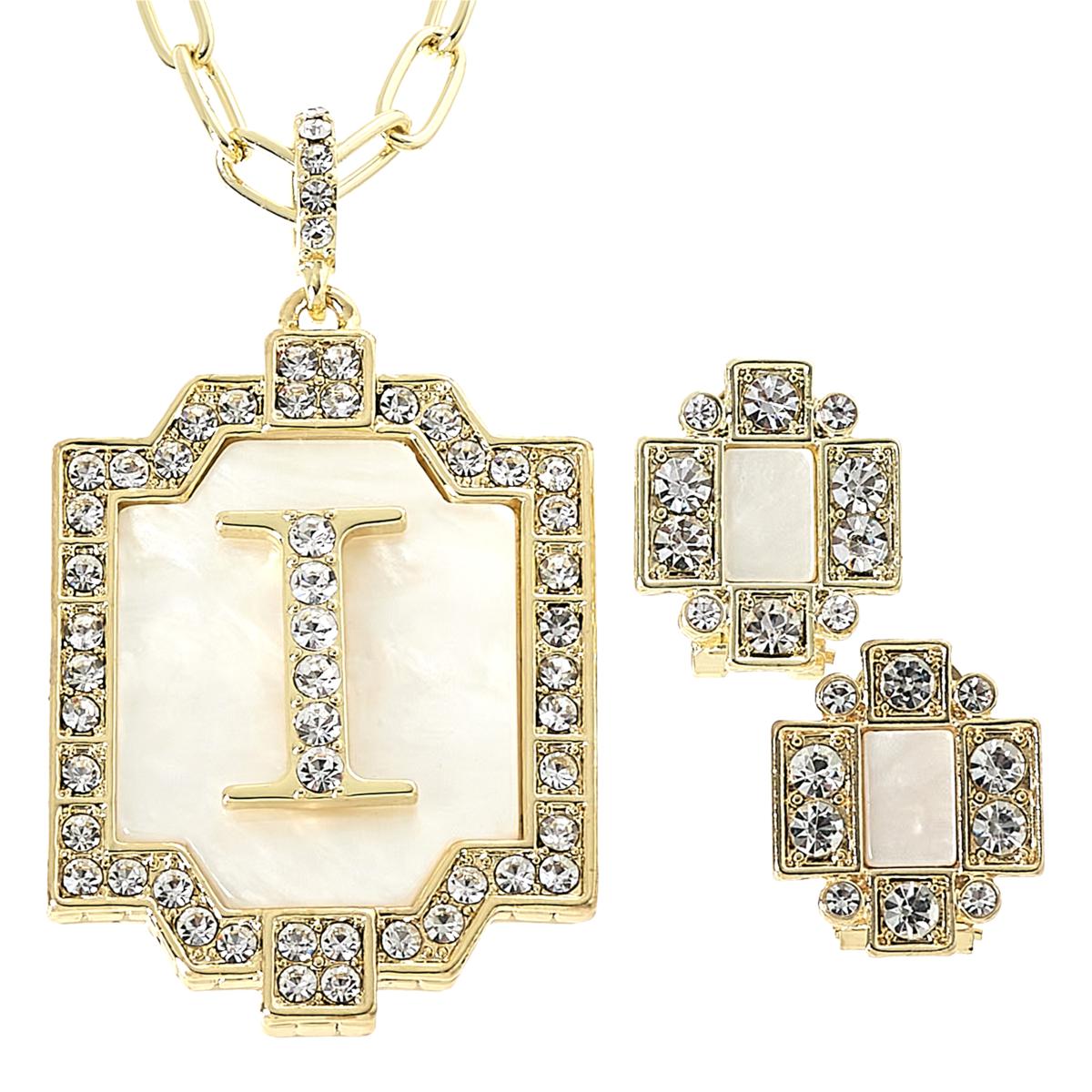 "As Is" Heidi Daus Initial Offering 18-1/4" Neklce & Stud Earrings Set ...