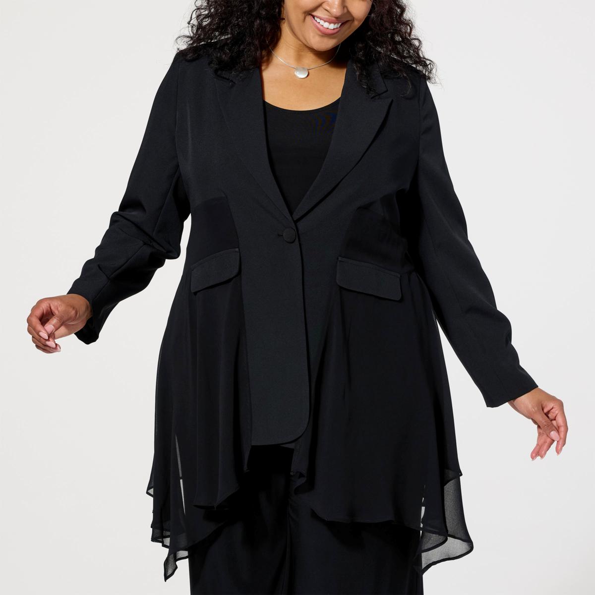 WynneCollection Mixed Media Crepe and Chiffon Jacket | HSN