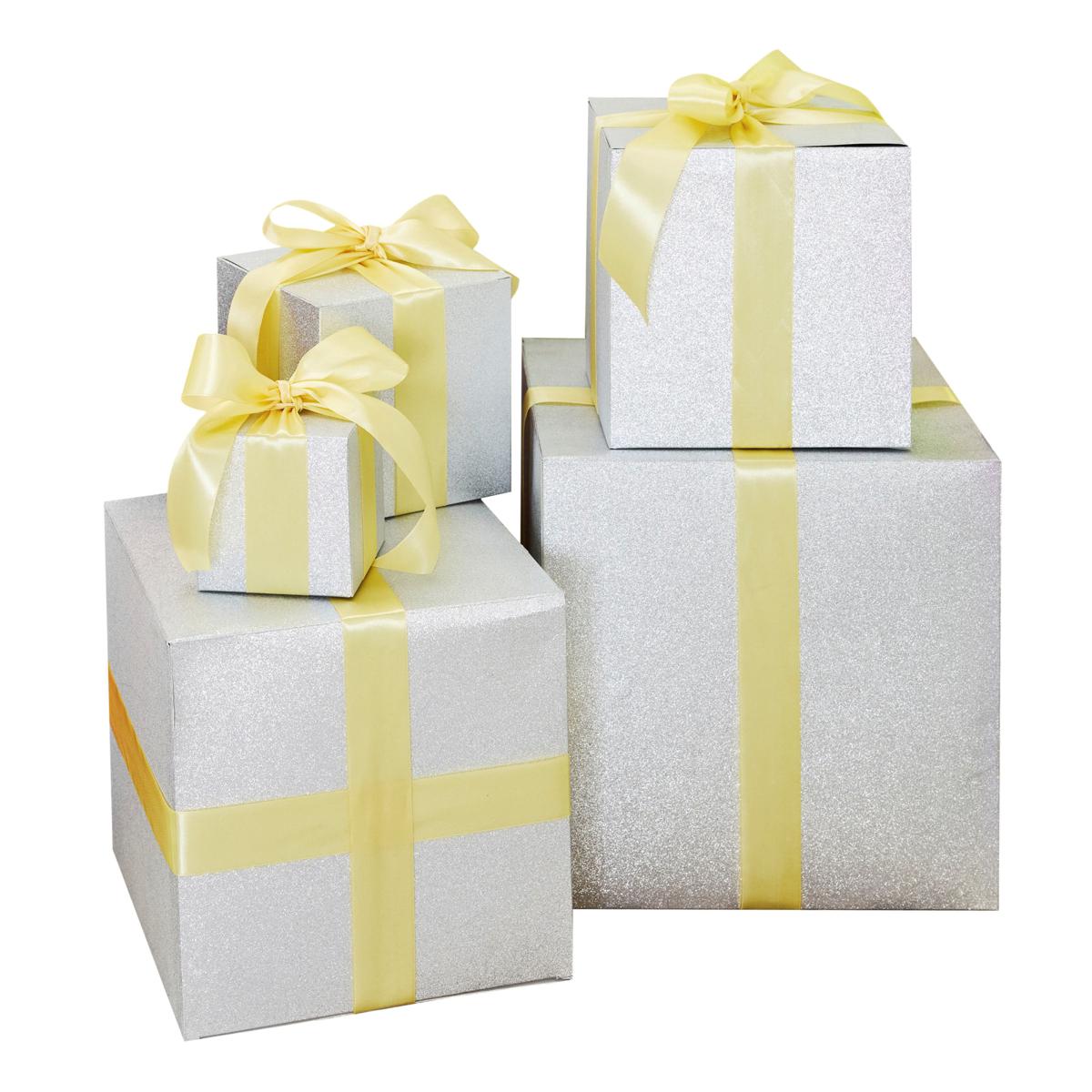 Winter Lane Silver Glitter Gift Boxes w/Gold Ribbons 5-Piece Set | HSN