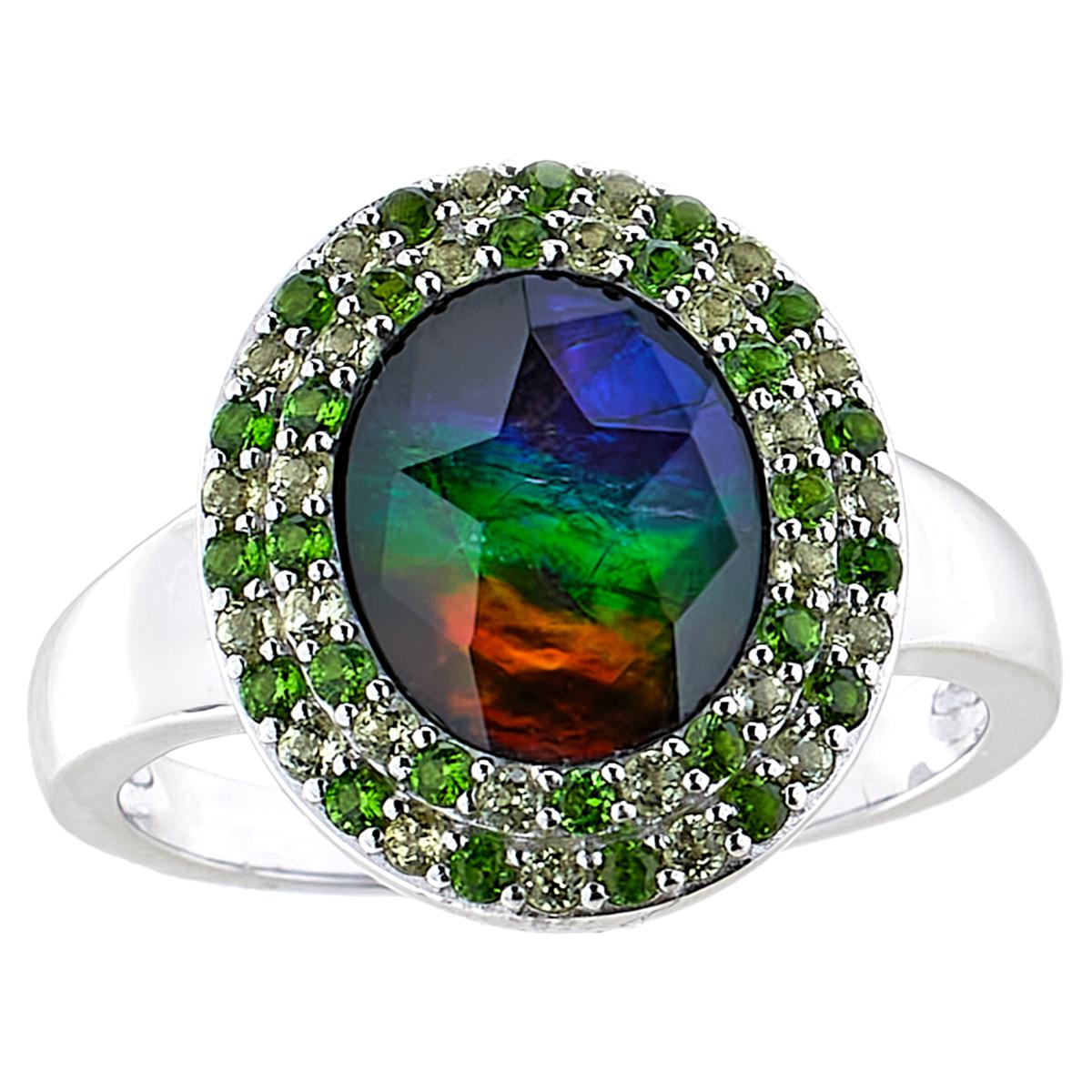 Canadian Ammolite Gems Sterling Silver Oval Ammolite & Green Gem Ring ...