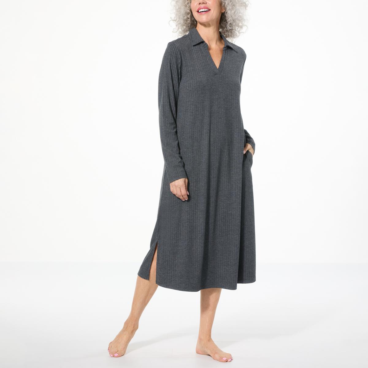 Comfort Code Brushed Ribbed Polo Lounge Dress | HSN