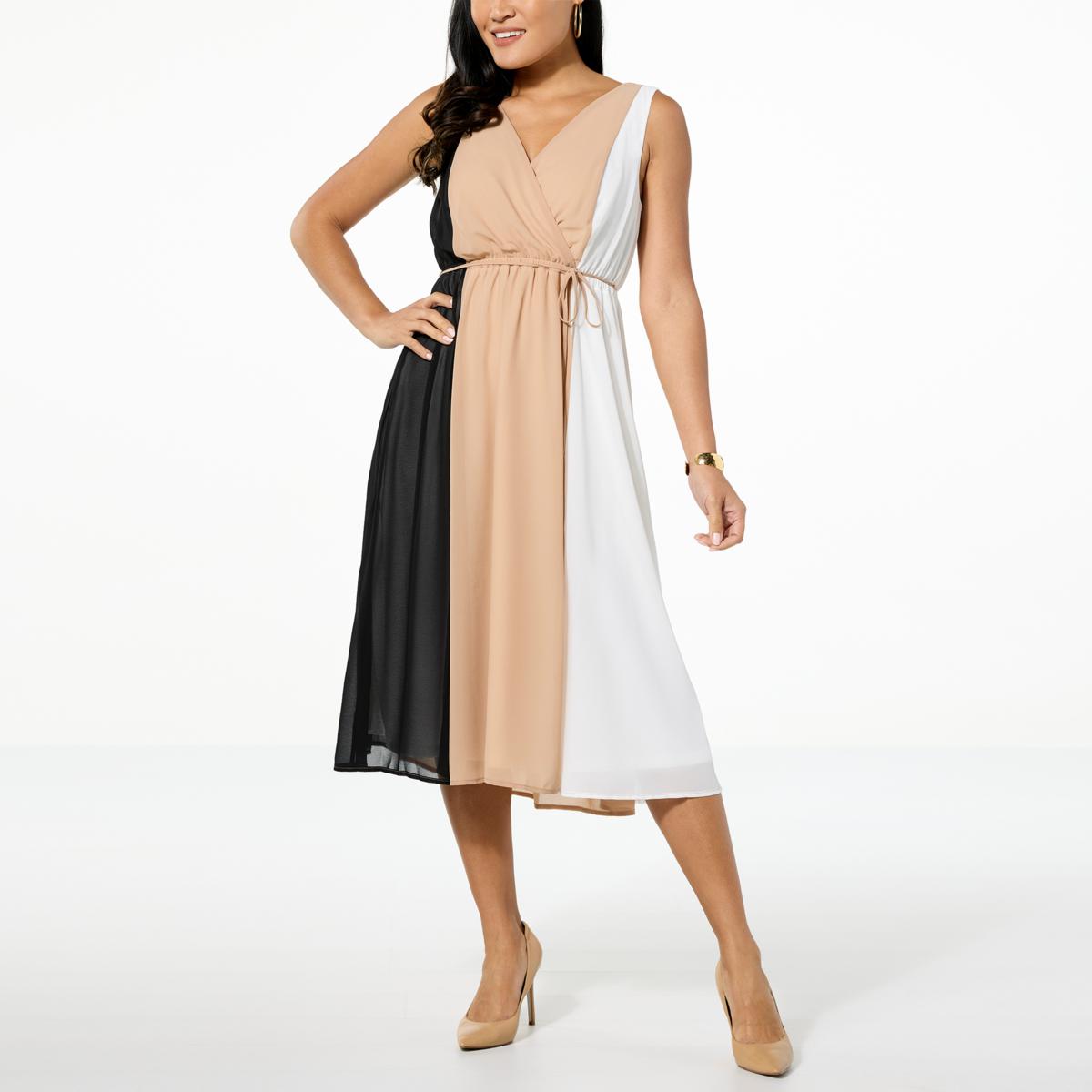 Nina Leonard Colorblock Dress with Smocked Back | HSN