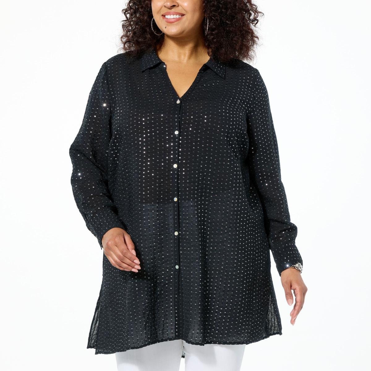 Colleen Lopez Button-Front Sequin Tunic | HSN