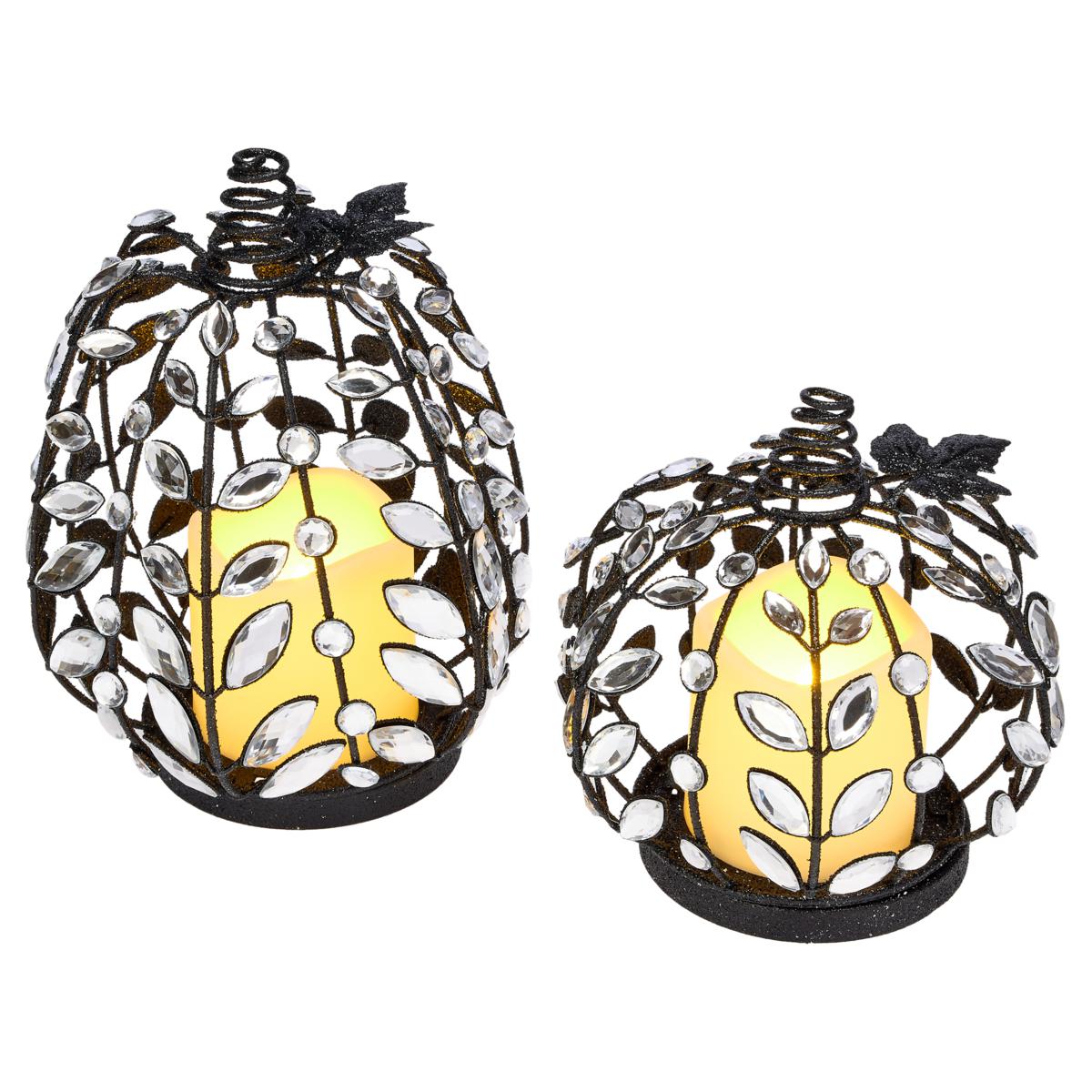 august & leo Set of 2 Jeweled Pumpkins w/Flameless Candles - 22871157 | HSN