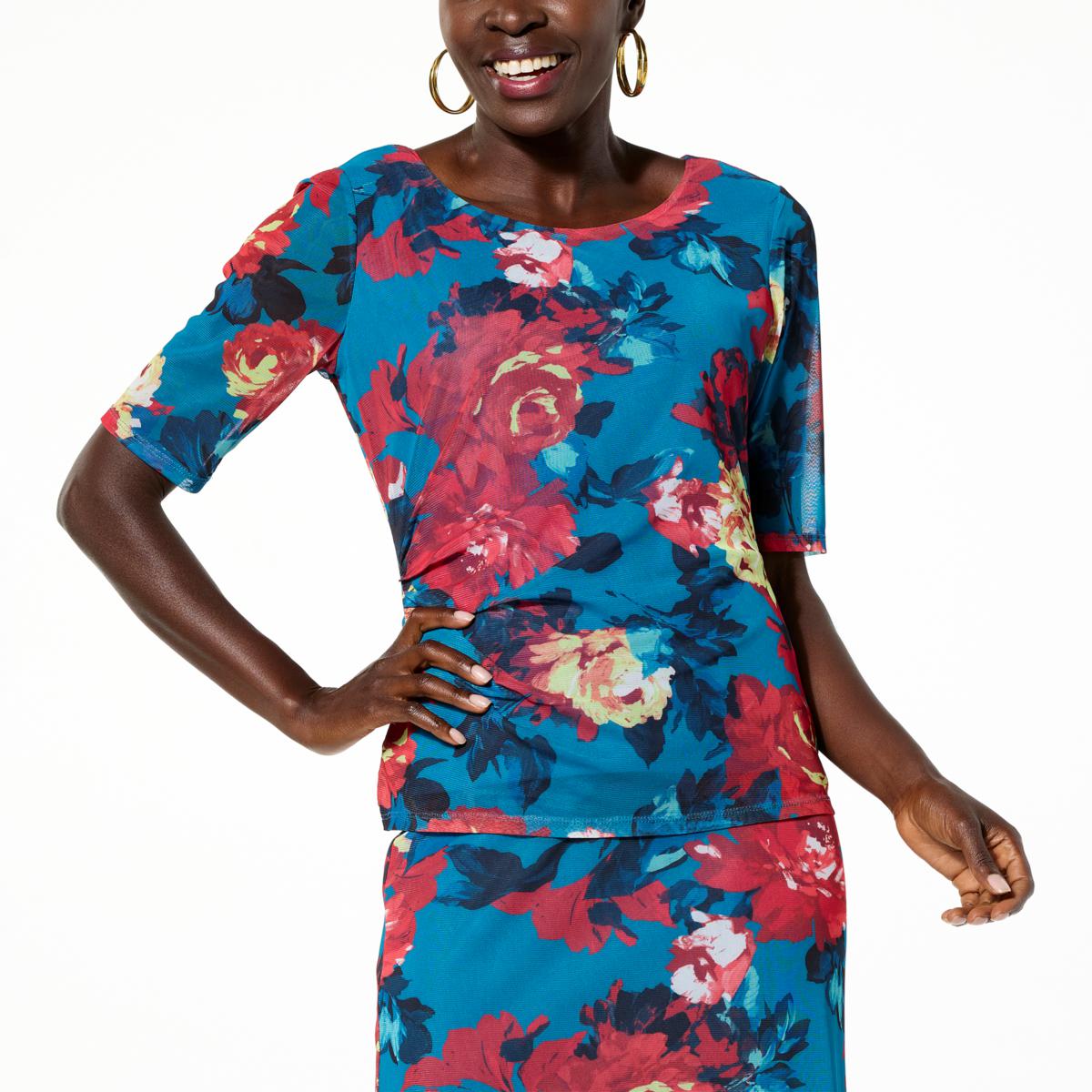 IMAN Global Chic Knit Mesh Top with Side Ruching | HSN