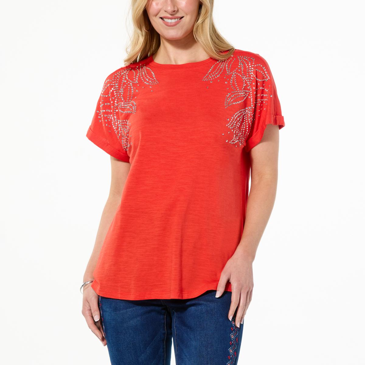 "As Is" DG2 by Diane Gilman Embellished Cuffed Muscle Tee | HSN