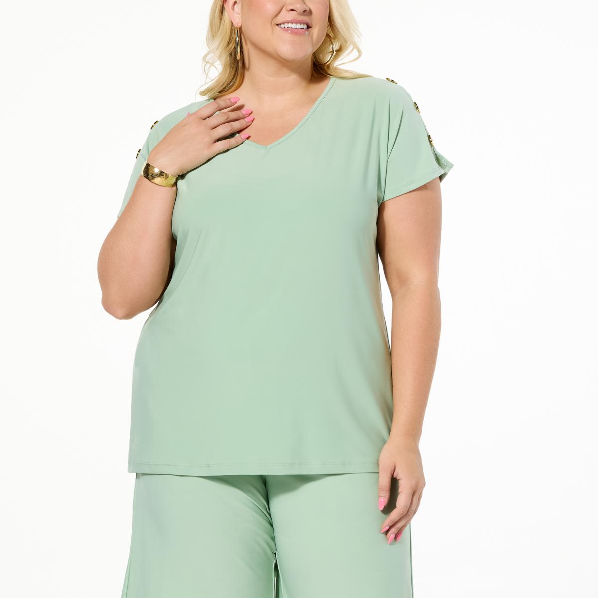 Antthony V-Neck Top with Decorative Button Detail - 22926223 | HSN