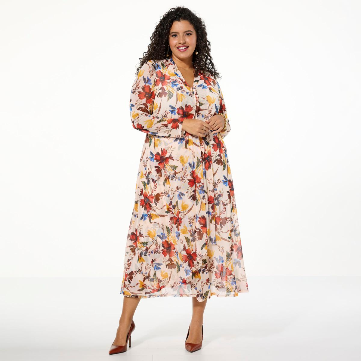 IMAN Global Chic Knit Mesh Dress with Draped Skirt | HSN