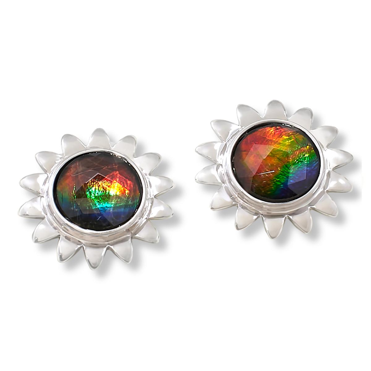 Canadian Ammolite Gems Round Ammolite Sunflower Stud Earrings ...