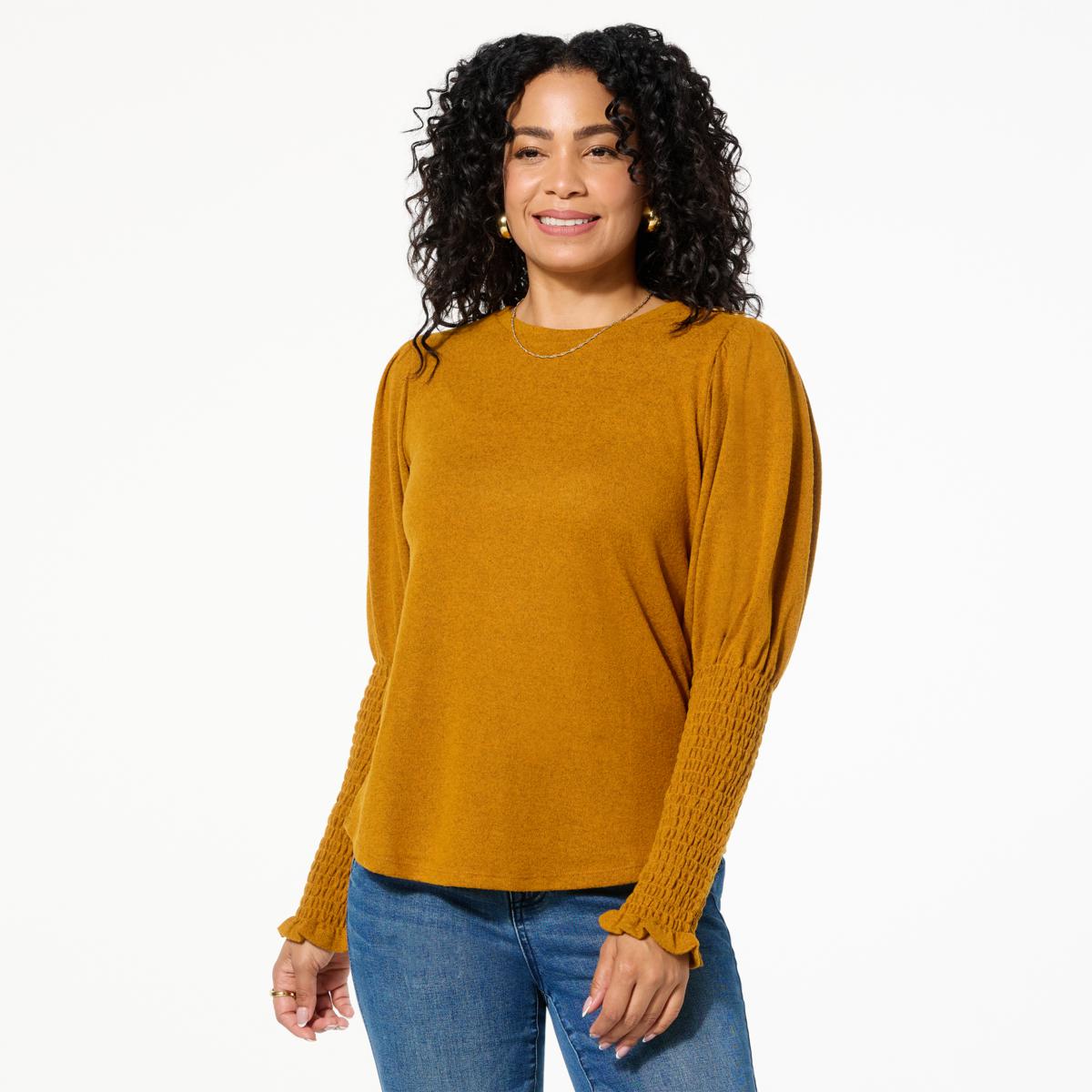 DG2 by Diane Gilman Brushed Sweater Knit Juliet-Sleeve Top | HSN