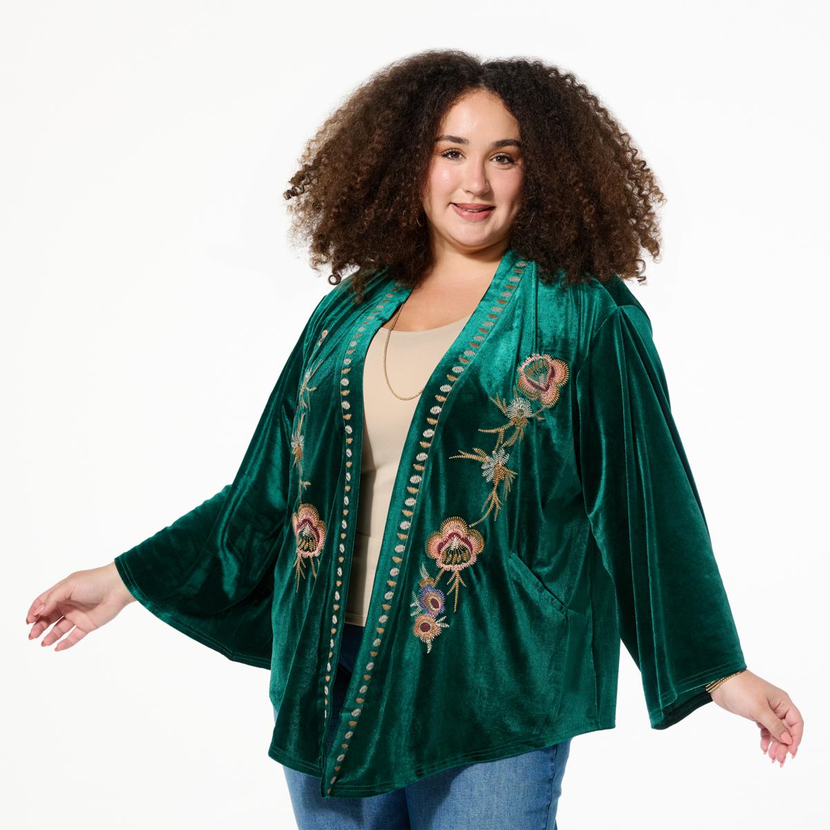 Curations x Debbie Denmon Embroidered Velvet Knit Topper | HSN