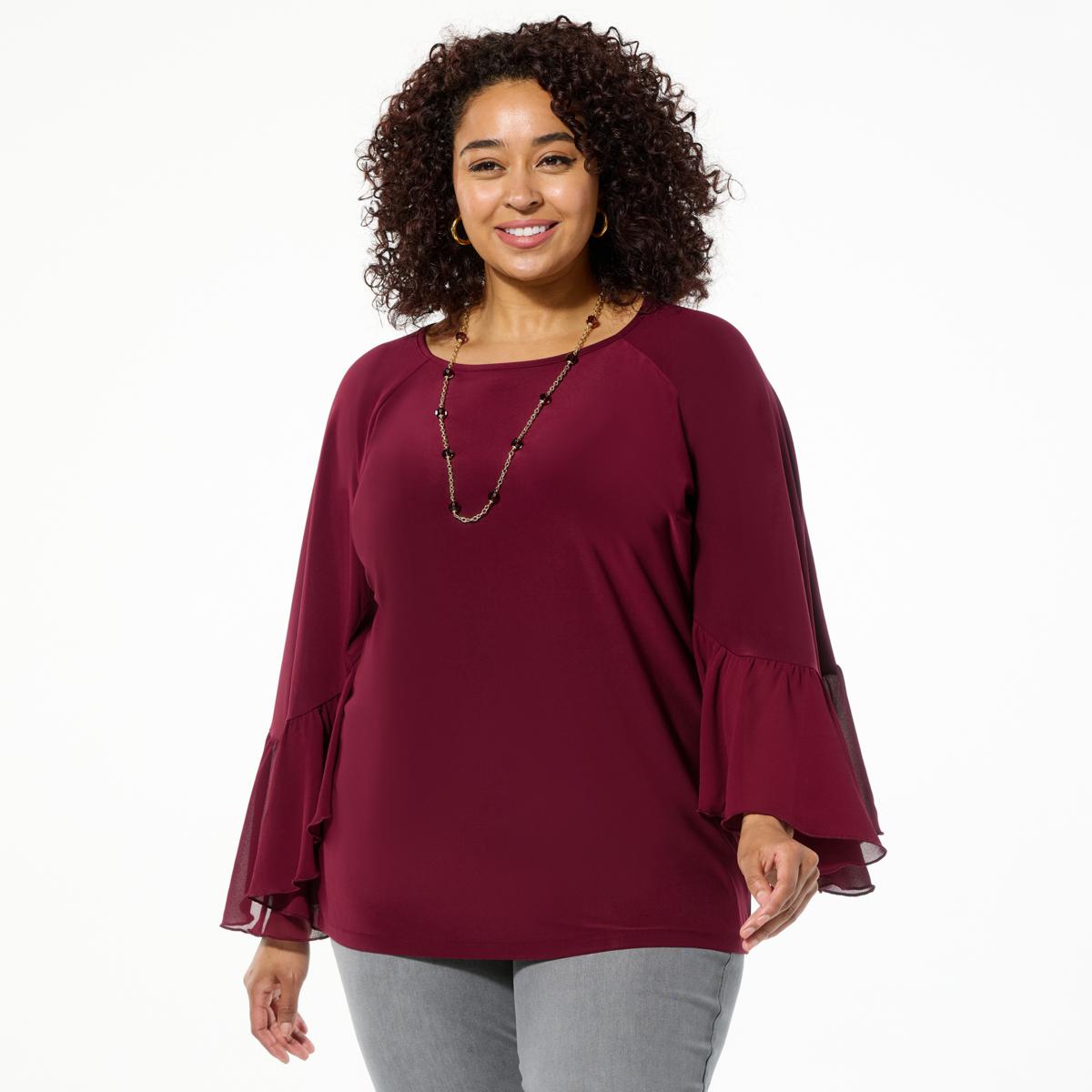 Antthony Studio Stretch Ruffle Sleeve Top | HSN