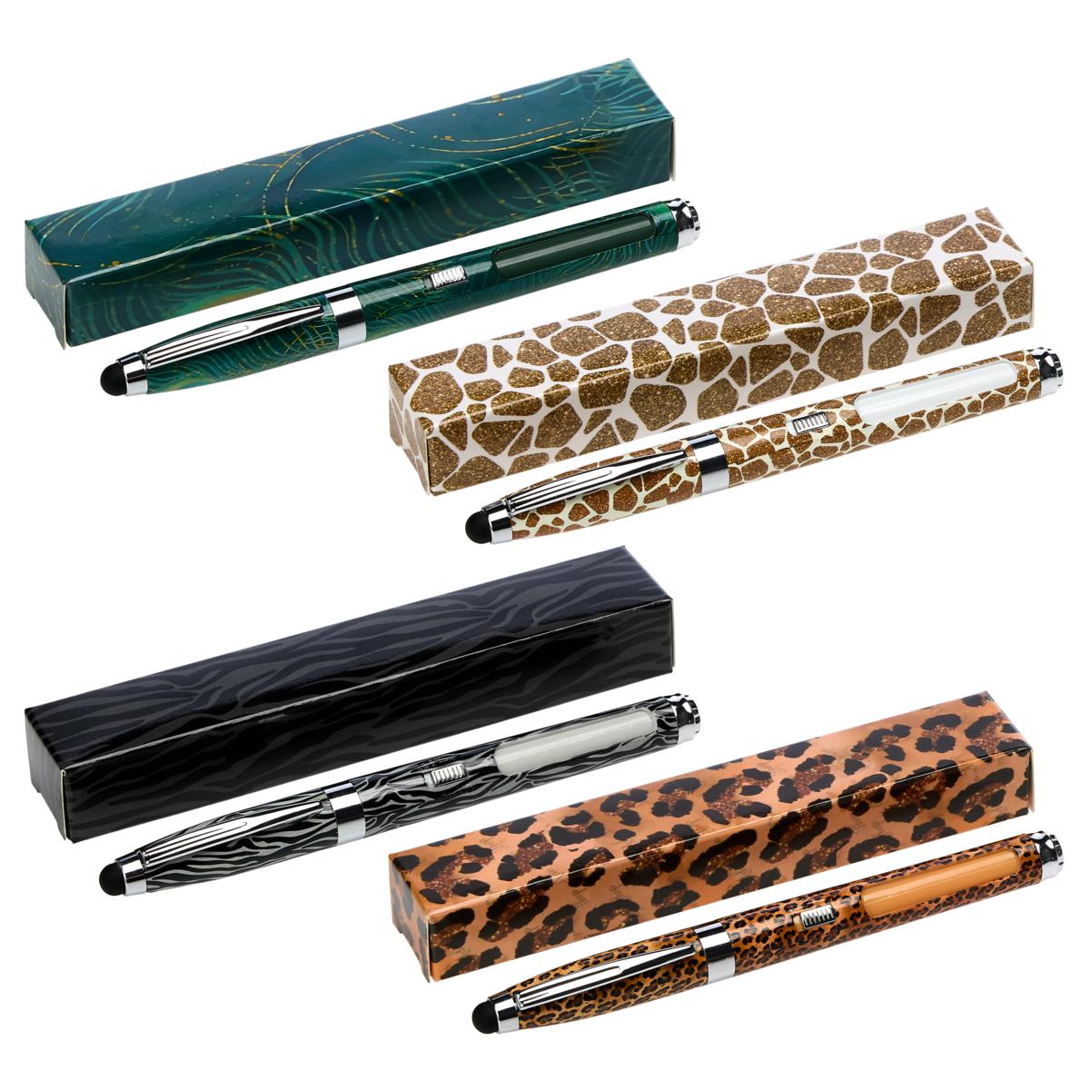 Living Glow Ballpoint Pen w/LED Magnifier, Stylus Head & Ink 4pk ...