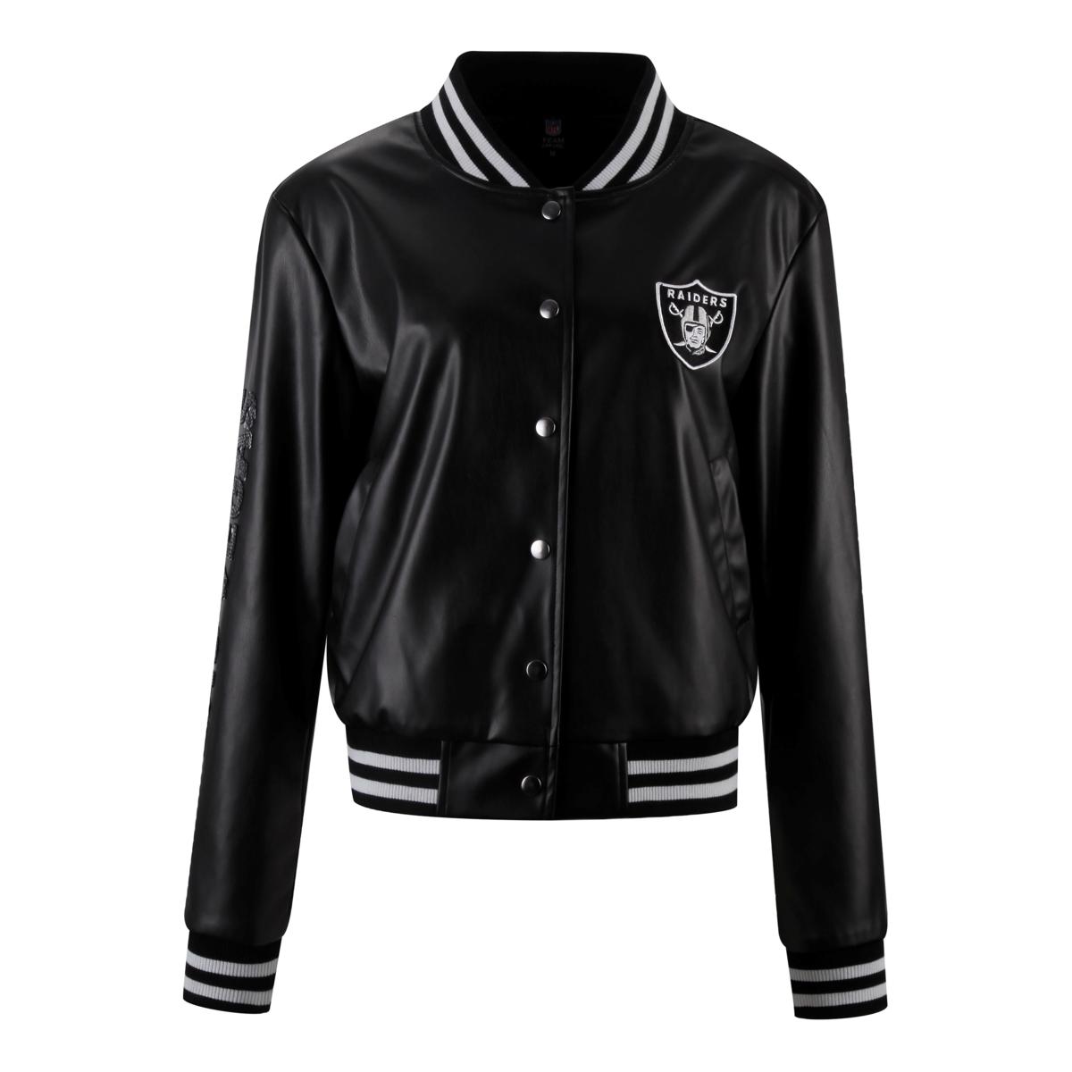 Officially Licensed NFL Sequin Logo Faux Leather Bomber Jacket ...