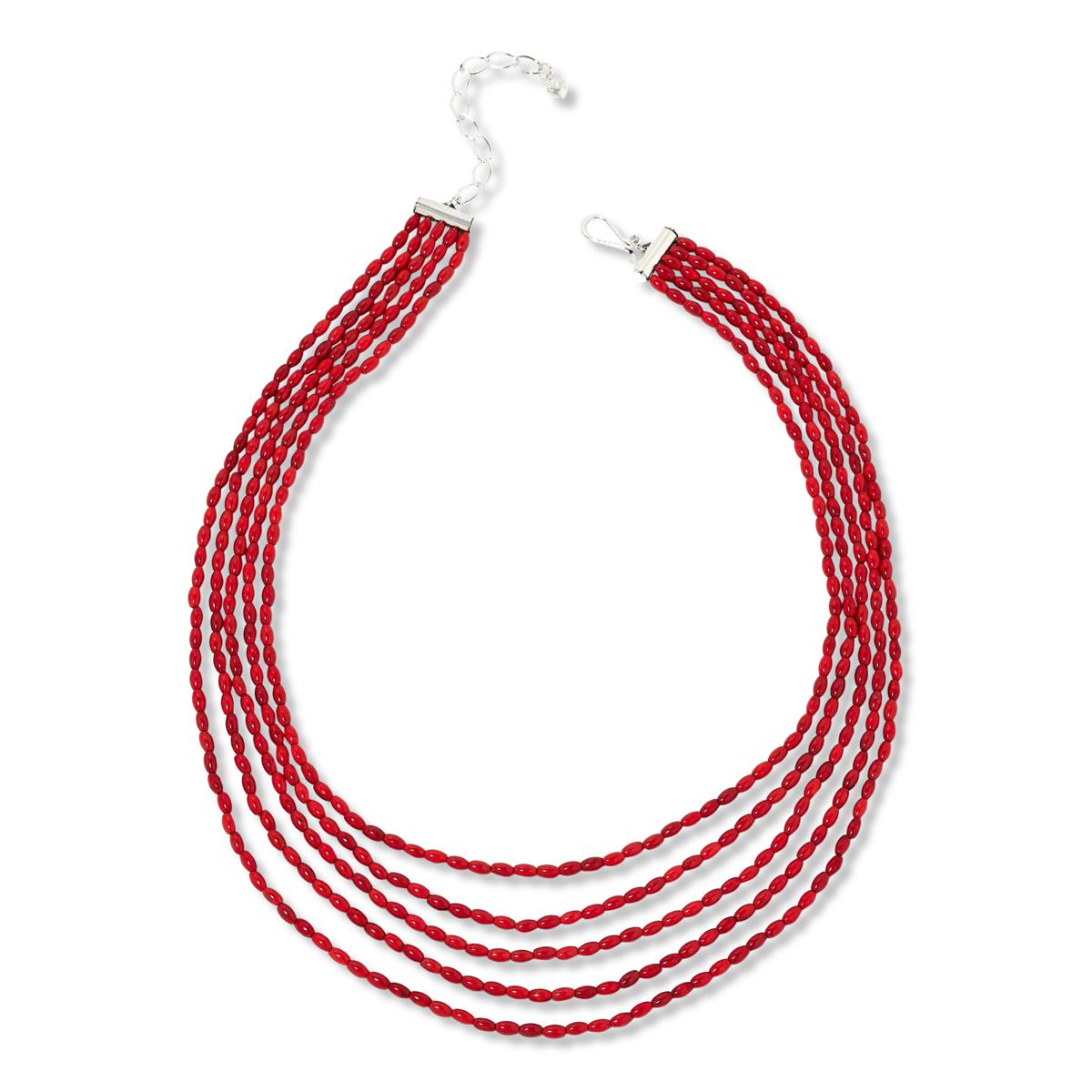 Jay King Sterling Silver Red Coral Bead 5-Strand 18" Necklace | HSN