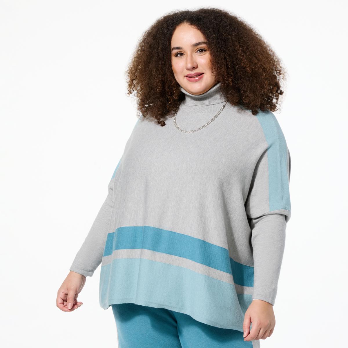 WynneLayers Colorblocked SoftKNIT Turtleneck Poncho Sweater | HSN