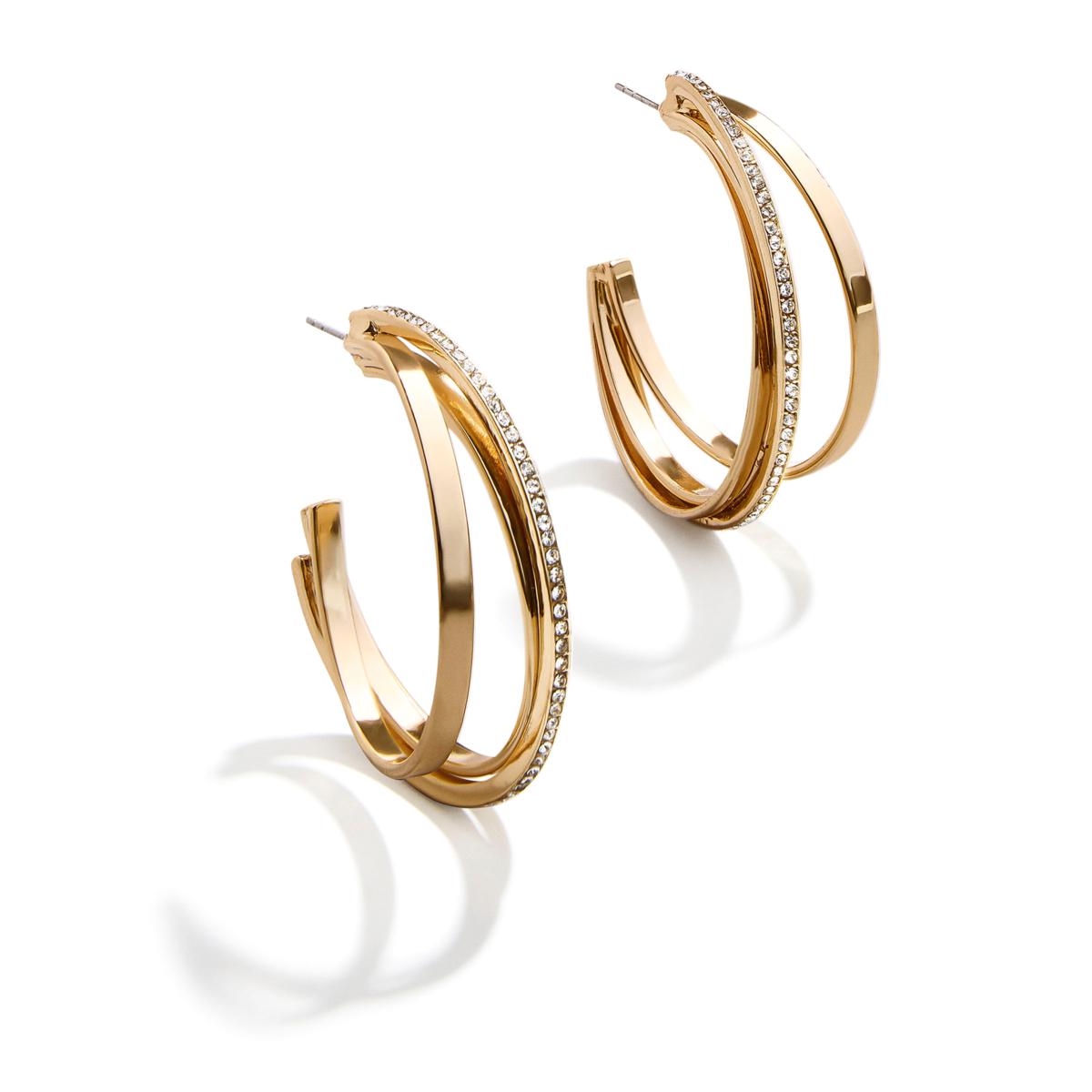 BAUBLEBAR Goldtone Pavé Triple Layer Hoop Earrings | HSN