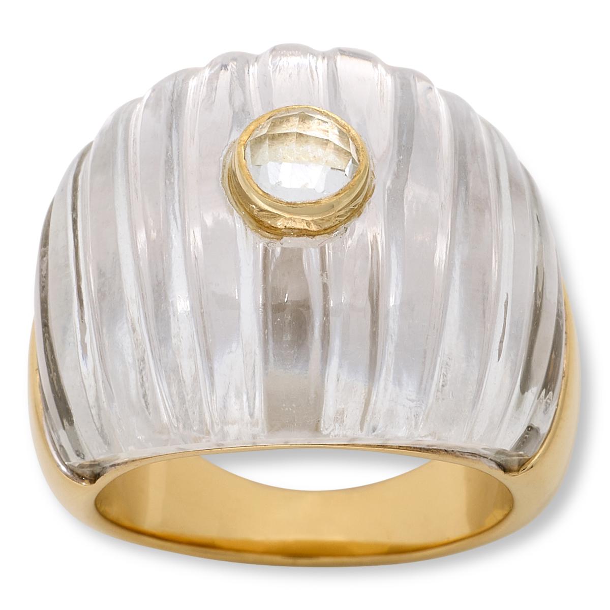 Rarities Carved Gemstone and White Topaz Gold-Plated Dome Ring ...