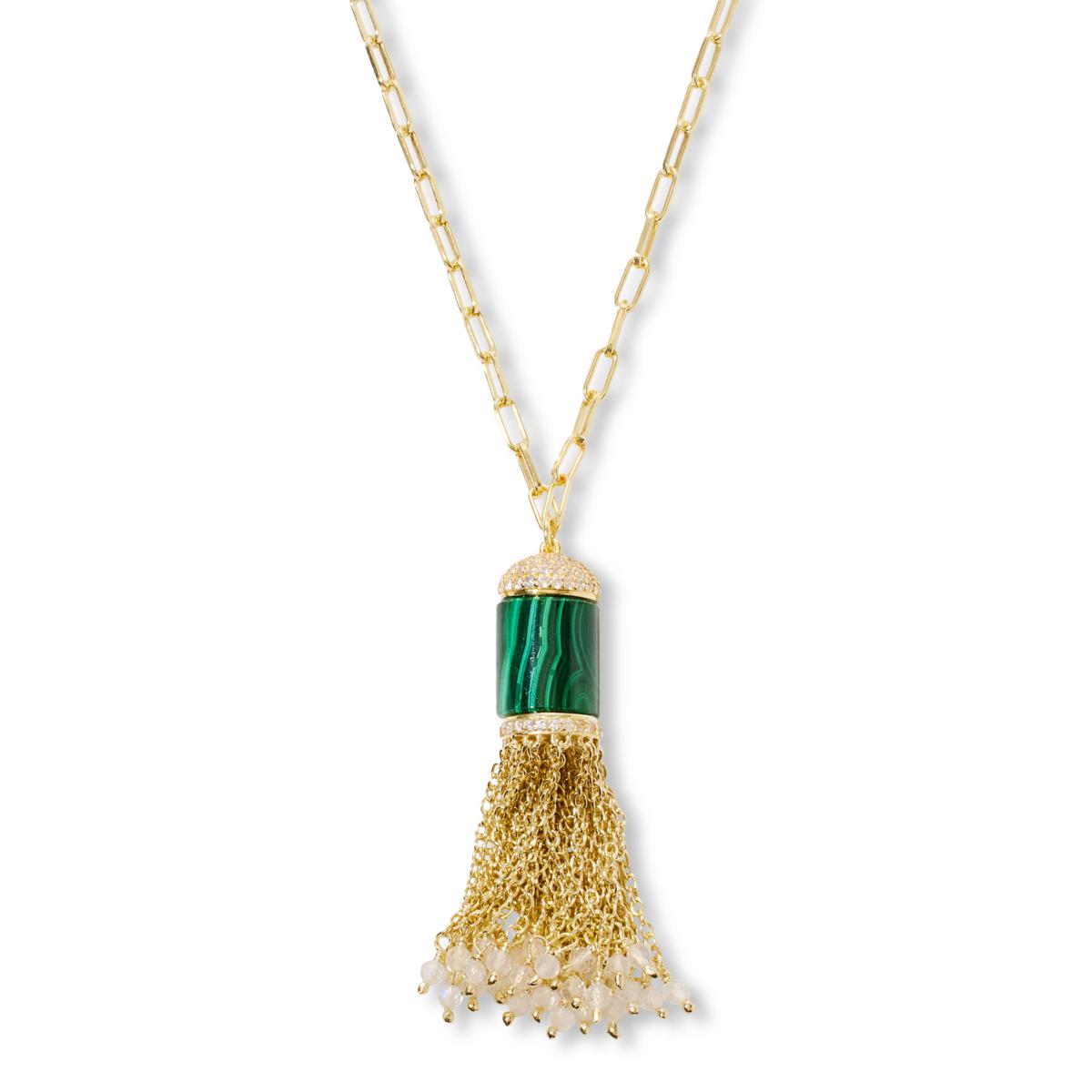 Rarities Malachite and Multigemstone Gold-Plated Tassel Chain Necklace ...