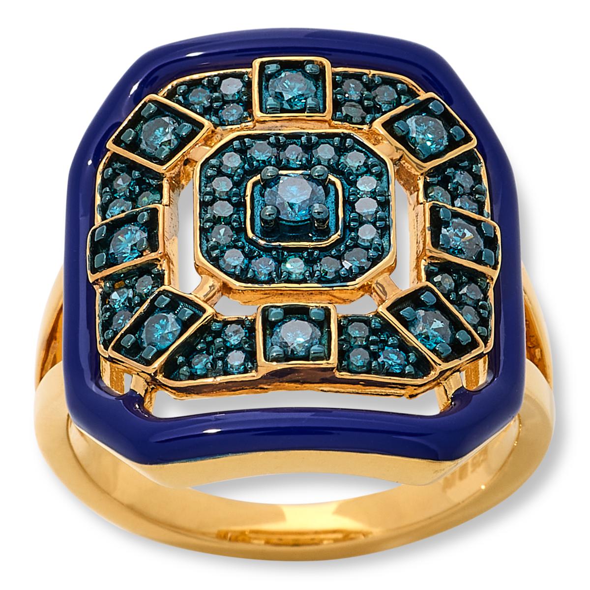 Rarities Gold-Plated .50ctw Diamond and Enamel Art Deco Ring | HSN
