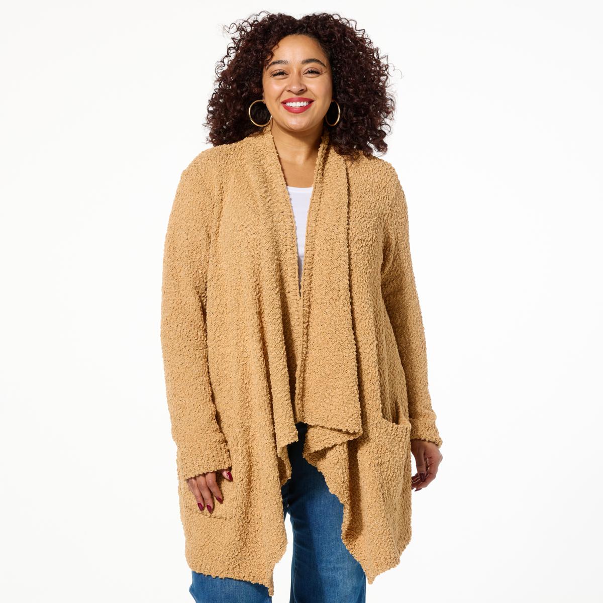 Nina Leonard Draped Open Front Cardigan | HSN