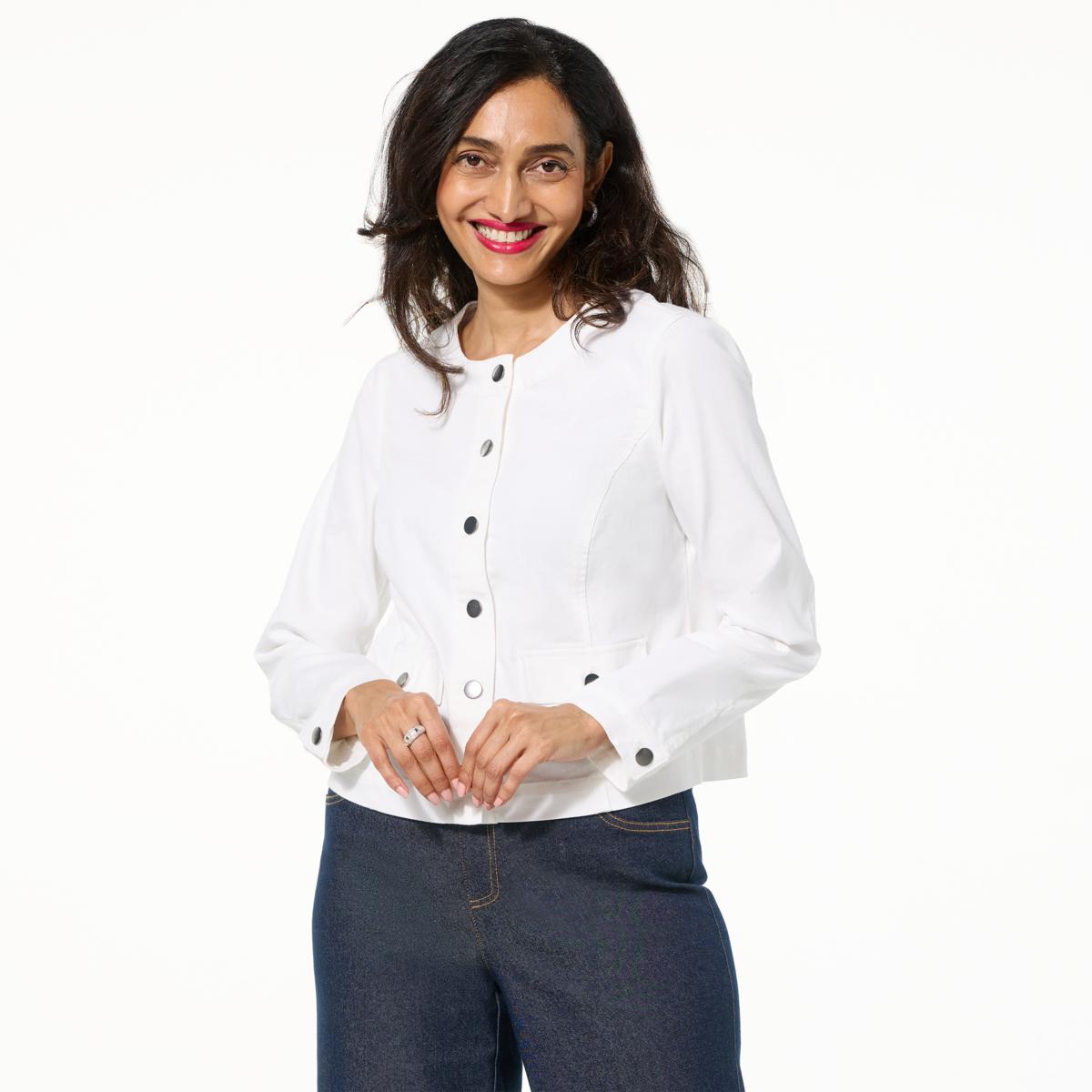 Nina Leonard Denim Twill Jacket with Faux Pockets | HSN
