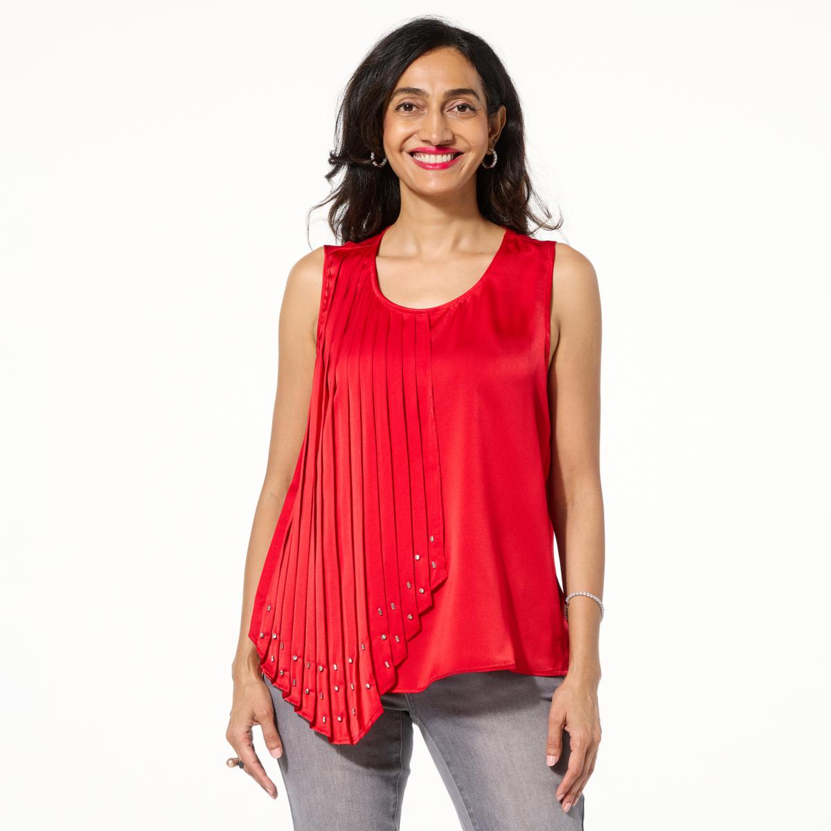 IMAN Global Chic Tank Top with Embellished Pleated Panel | HSN