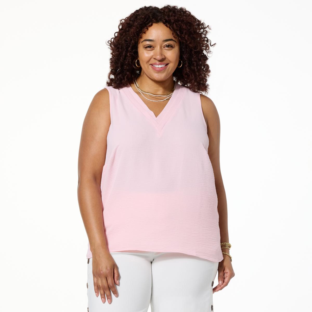 Nina Leonard Layered V-Neck Float Tank Top | HSN