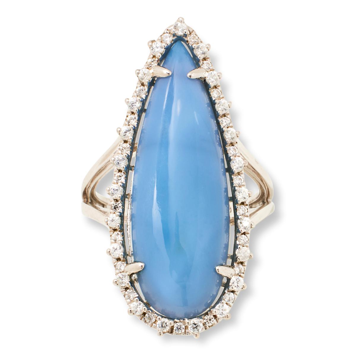 Colleen Lopez Blue Opal and Zircon Elongated Pear-Shape Ring - 23377751 ...