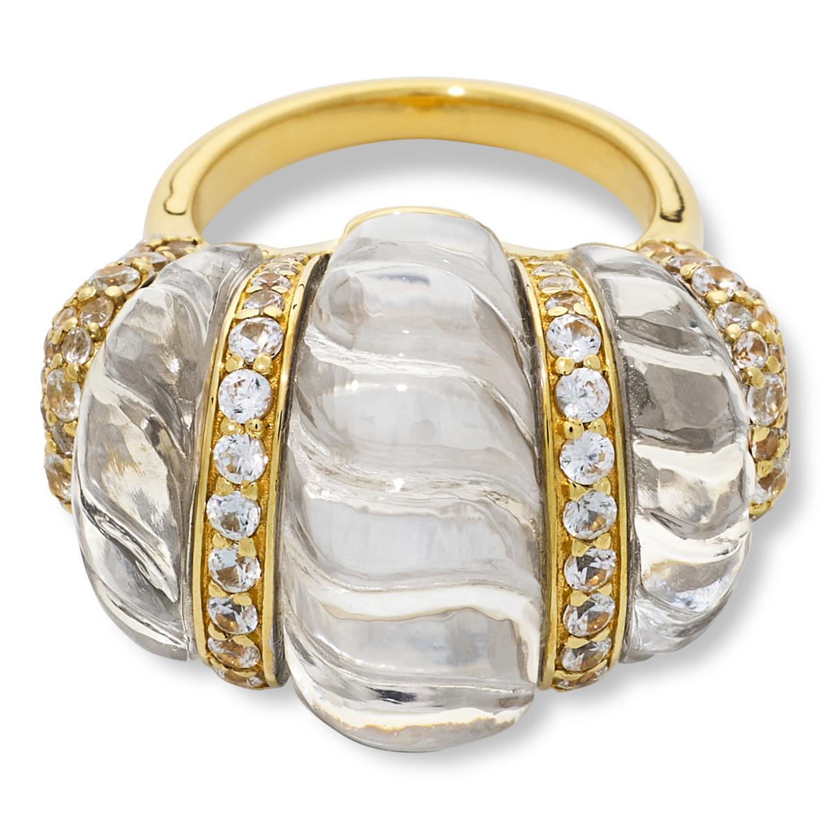 Rarities Gold-Plated Carved Rock Crystal Quartz and White Zircon Ring | HSN