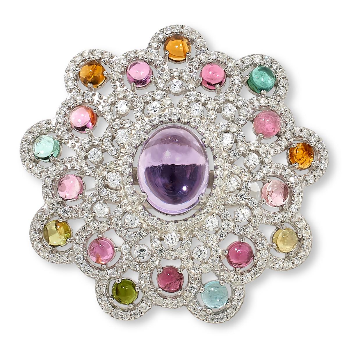Colleen Lopez Pink Amethyst and Multigem Round Cluster Ring | HSN
