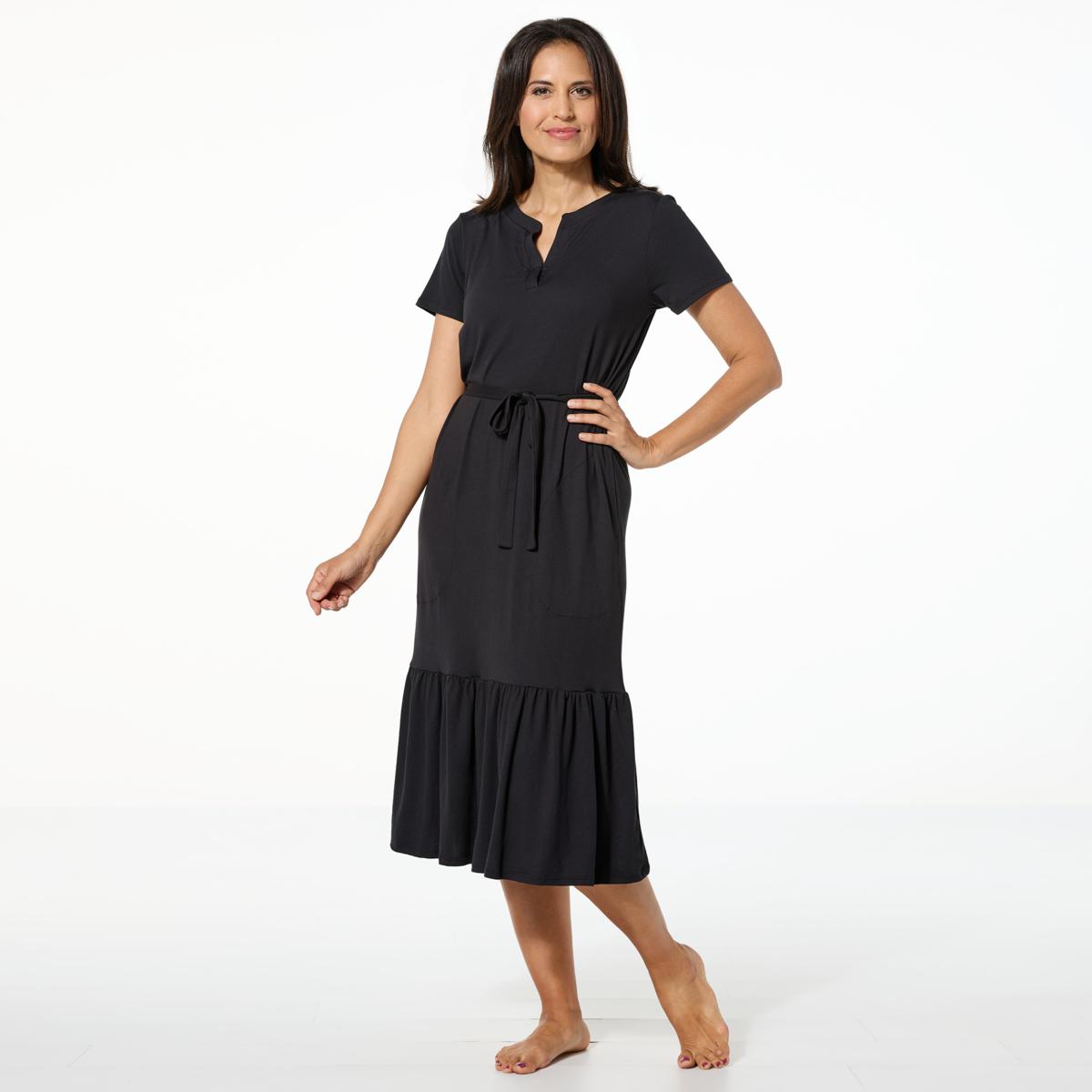 Comfort Code Jersey Knit Belted Tiered-Hem Midi Dress | HSN