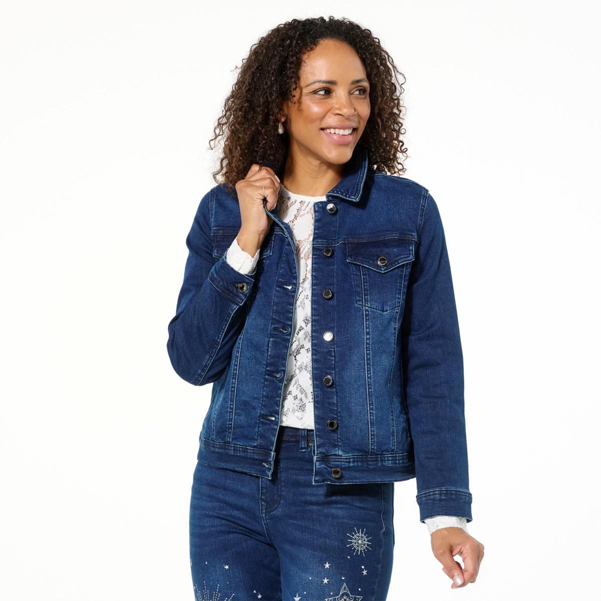 DG2 by Diane Gilman New Classic Stretch Denim Embroidered Jean Jacket | HSN