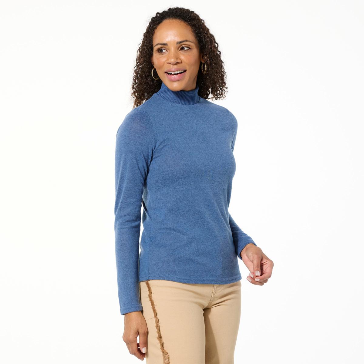 DG2 by Diane Gilman Brushed Sweater Knit Keyhole Back Mock-Neck Top ...