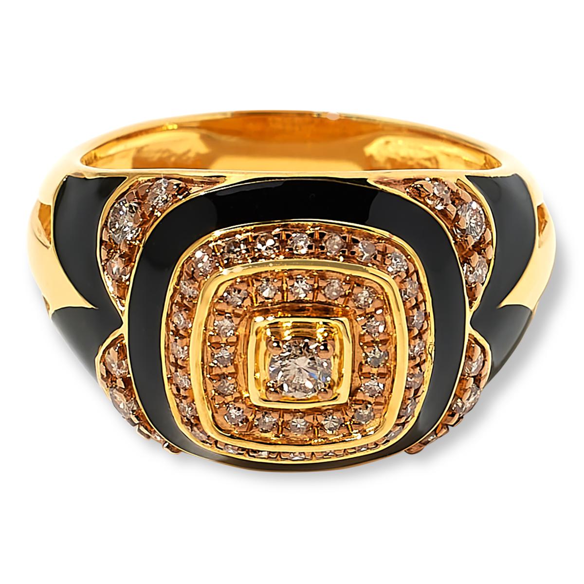 Rarities Gold-Plated 1/2ctw Champagne Diamond and Black Enamel Ring | HSN