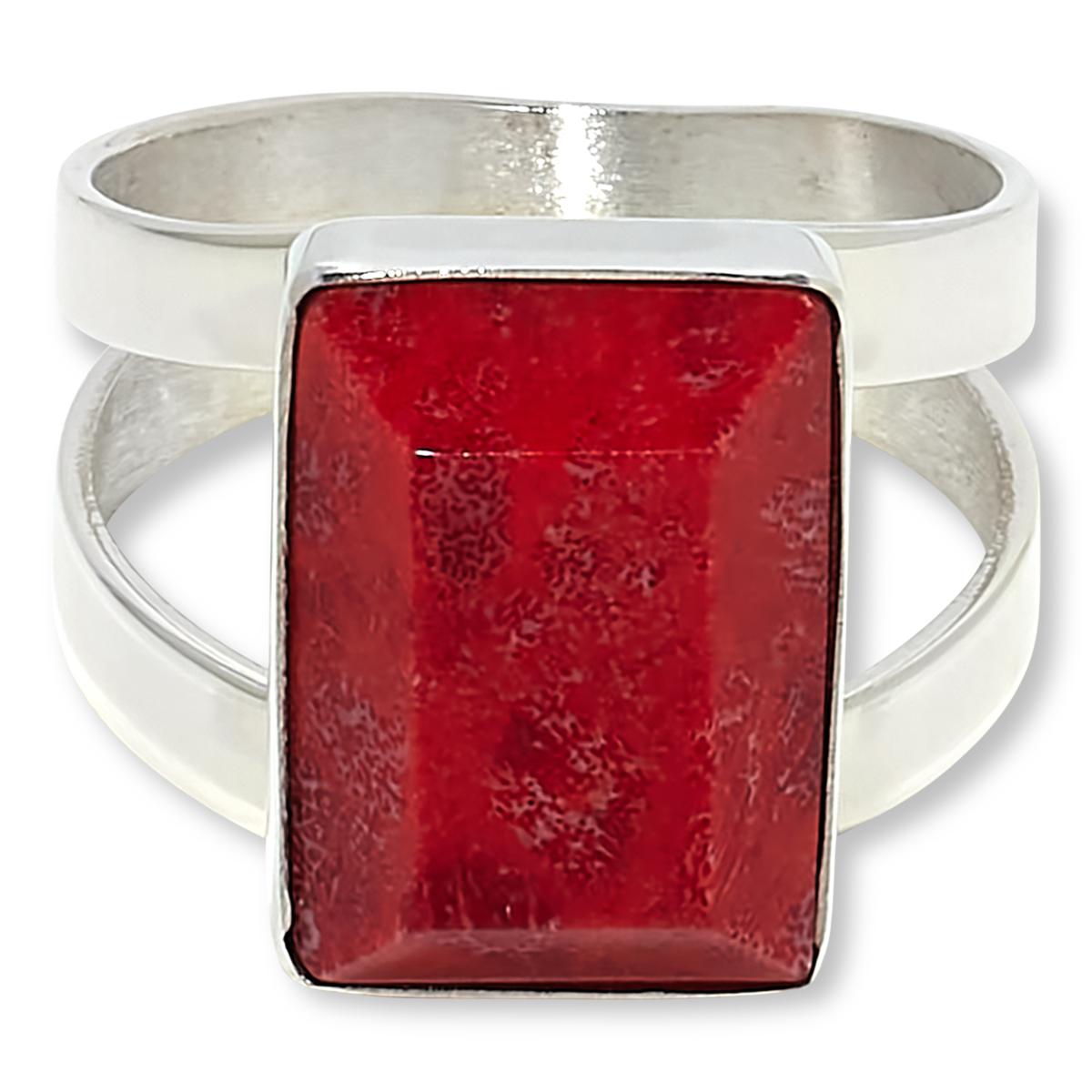 Jay King Sterling Silver Red Coral Rectangular Ring - 23428814 | HSN