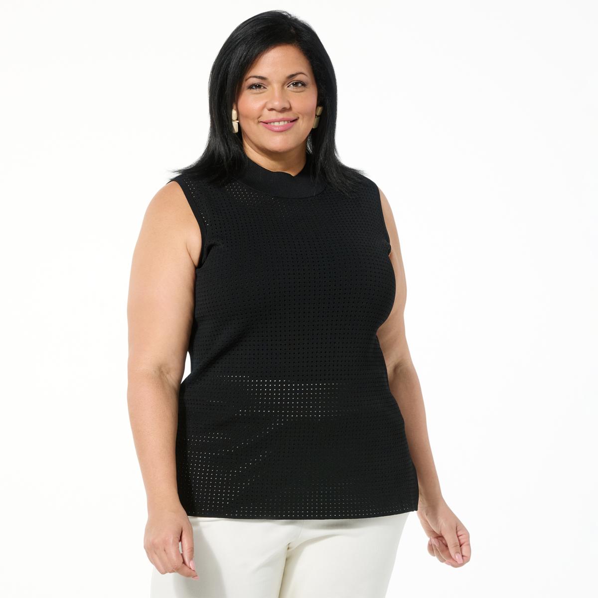 GREY by Jhoan Sebastian Grey Mock-Neck Perforated Shell | HSN