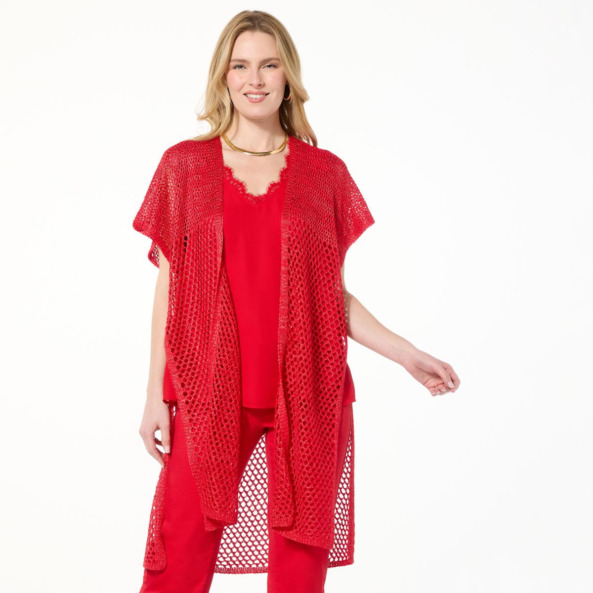 Vince Camuto Knit Crochet Sequined Duster | HSN