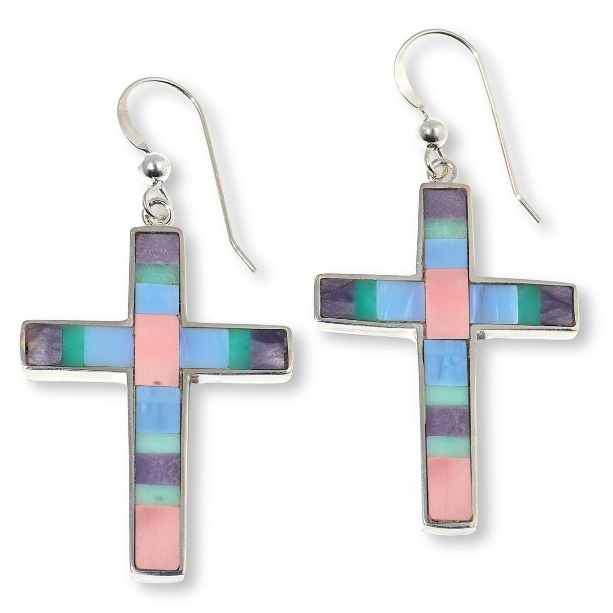 Jay King Sterling Silver Multi-Opal Inlay Cross Earrings | HSN