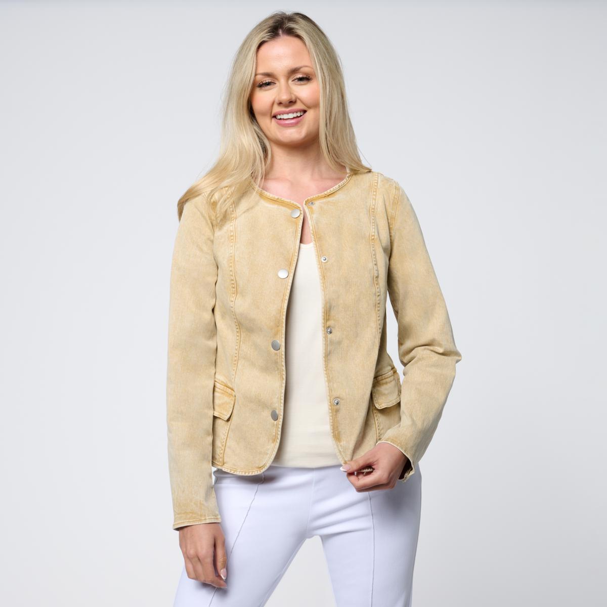 G by Giuliana Snow Wash Collarless Denim Jacket | HSN