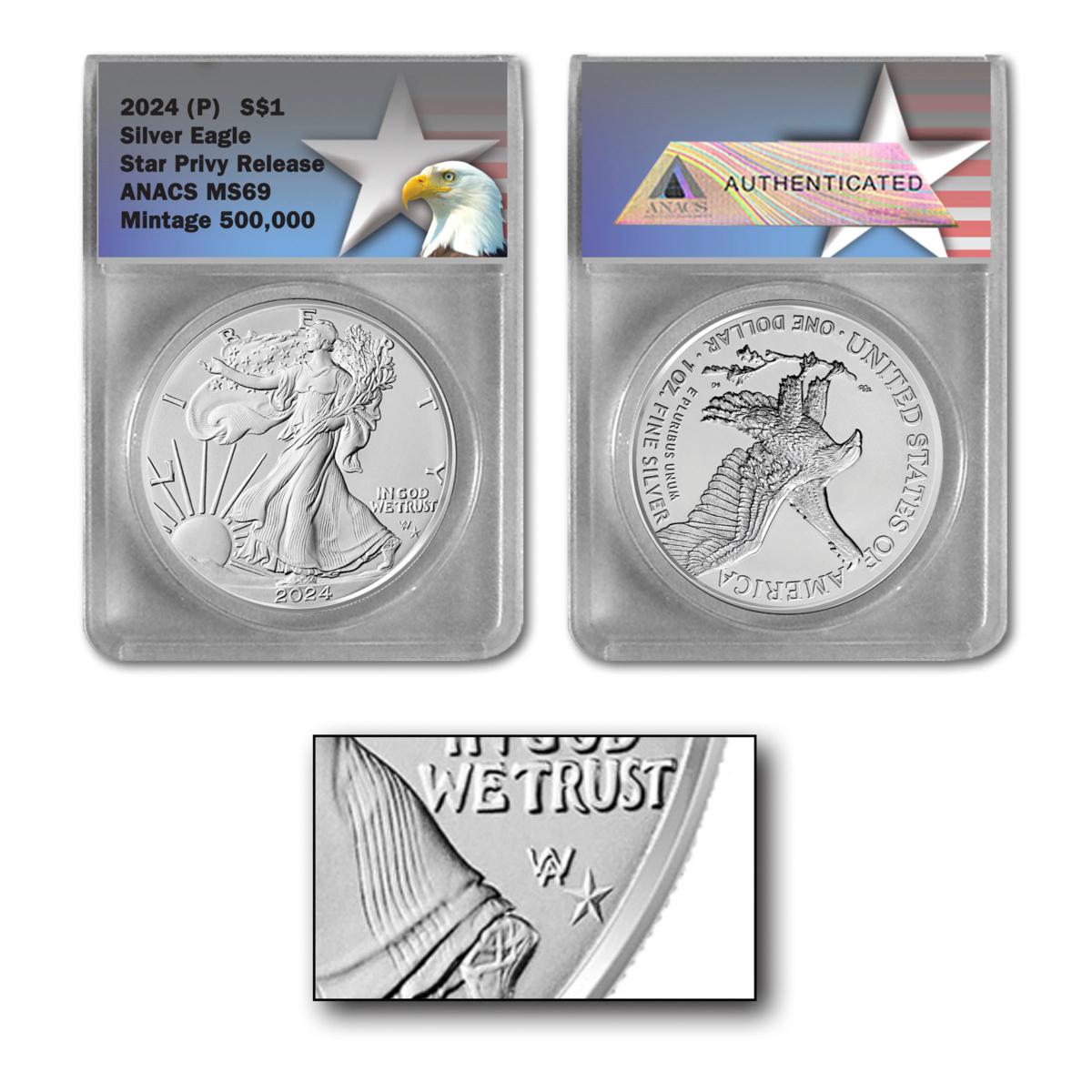 2024 MS69 ANACS Silver Eagle Coin with Star Privy Mark | HSN