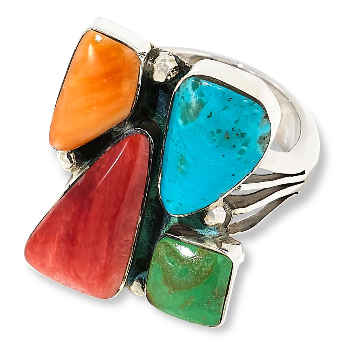 Chaco Canyon Mexican Turquoise and Spiny Oyster Shell Cluster Ring ...