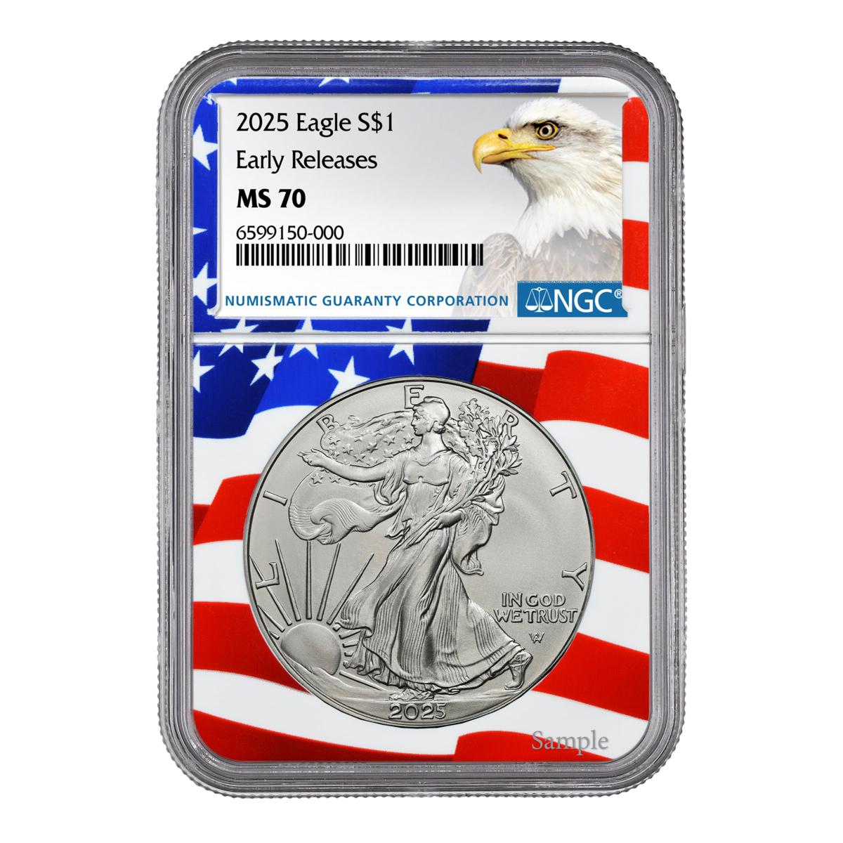 2025-W MS70 NGC Early Releases Silver Eagle with Flag Core | HSN