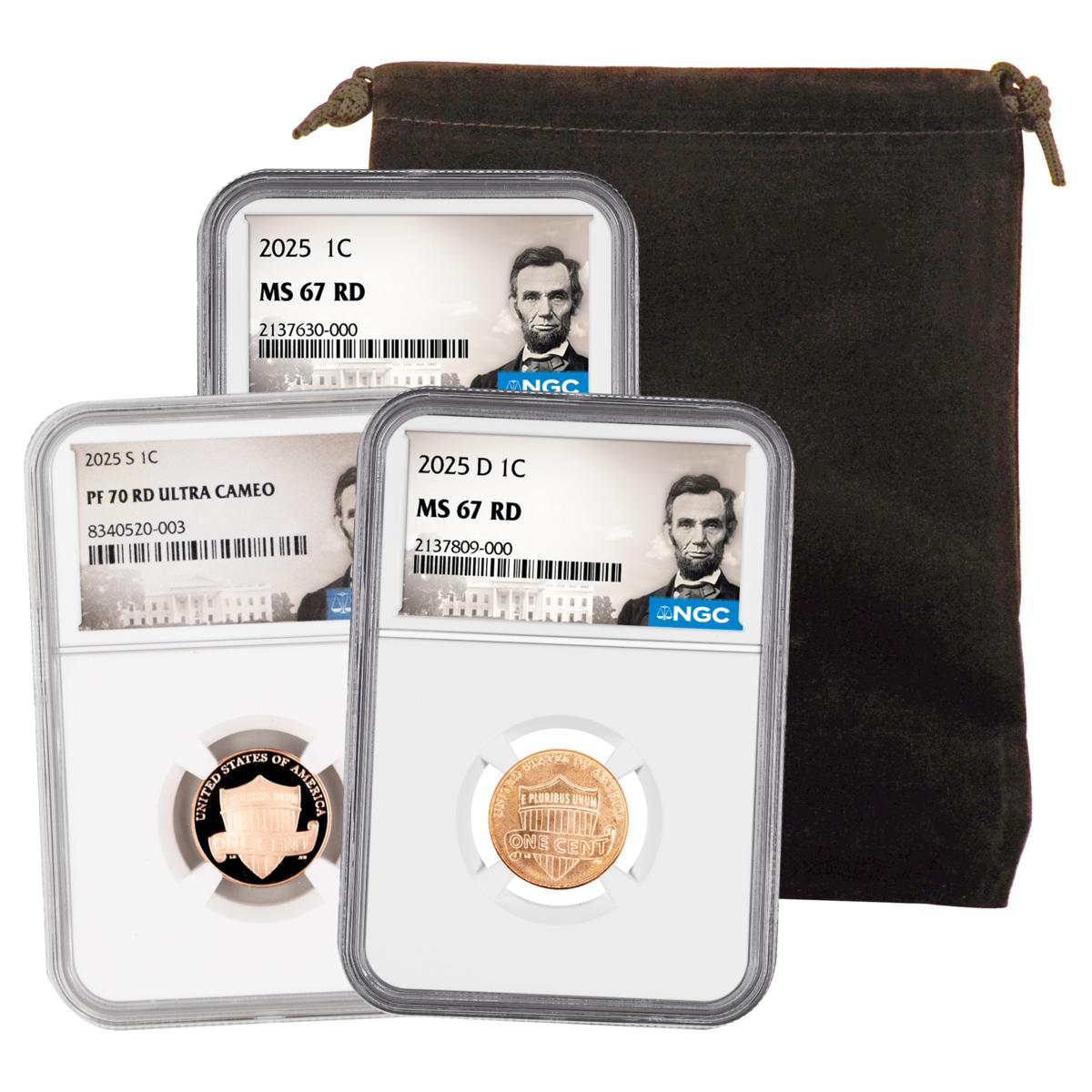 2025 MS67 P- & D-Mint and PF70 S-Mint NGC Lincoln Cents 3-Coin Set ...