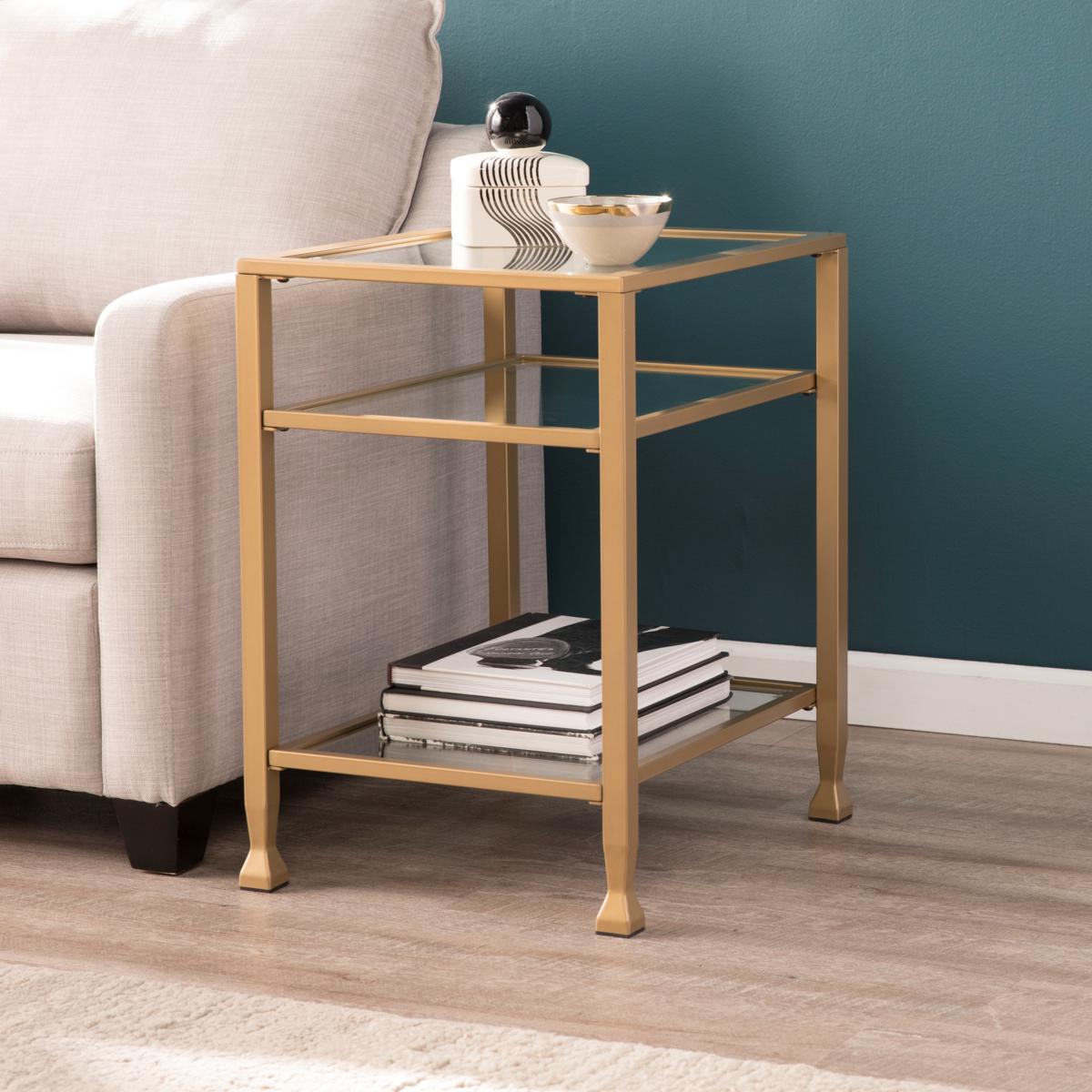 Southern Enterprises Dina Metal/Glass End Table - Gold - 9248245 | HSN