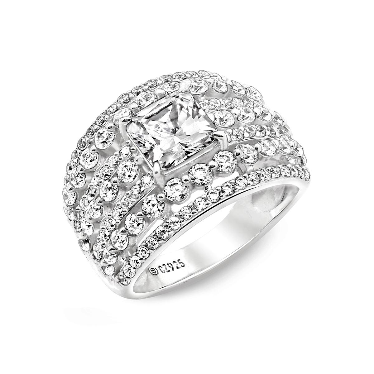 Absolute™ Cubic Zirconia Princess with Round Sides Multi-Row Ring | HSN