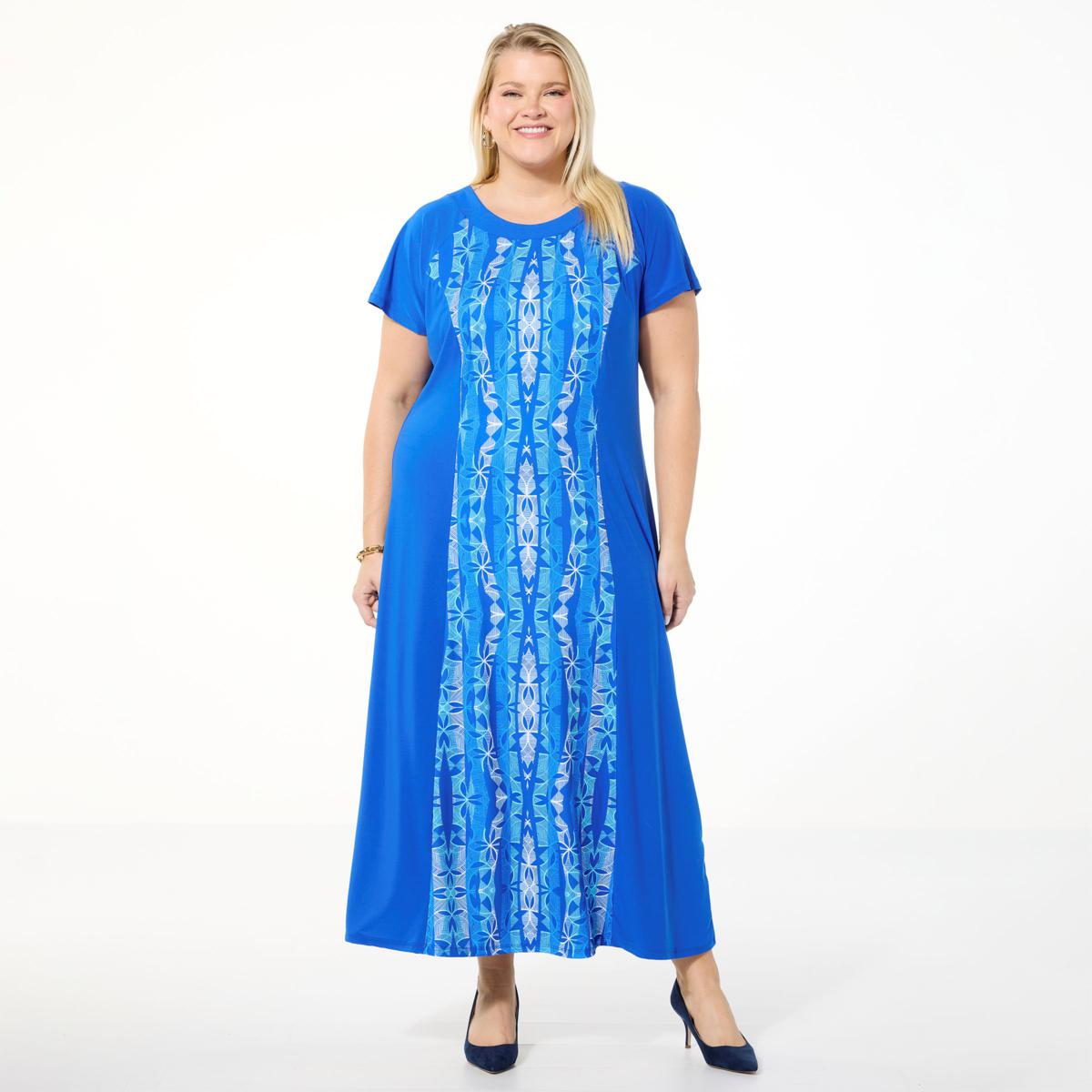 Antthony Print Front Short Sleeve Maxi Dress - 23442326 | HSN